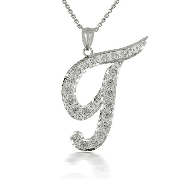 Element Shine | Jewelry | Sterling Silver Cursive Initial Letter T ...